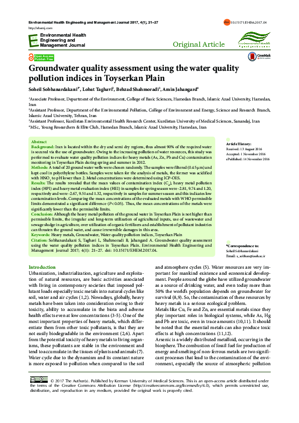 (PDF) Groundwater quality assessment using the Water Quality Index and GIS in Saveh-Nobaran ...