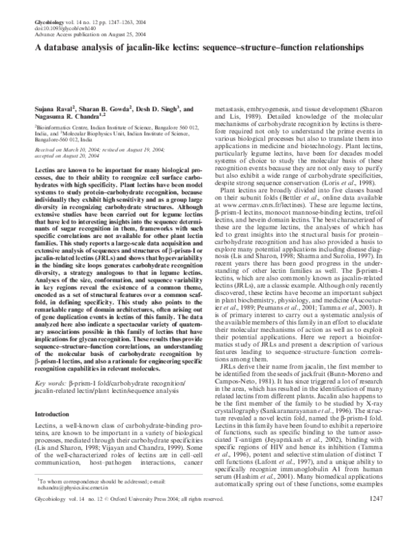 Pdf A Database Analysis Of Jacalin Like Lectins Sequence Structure
