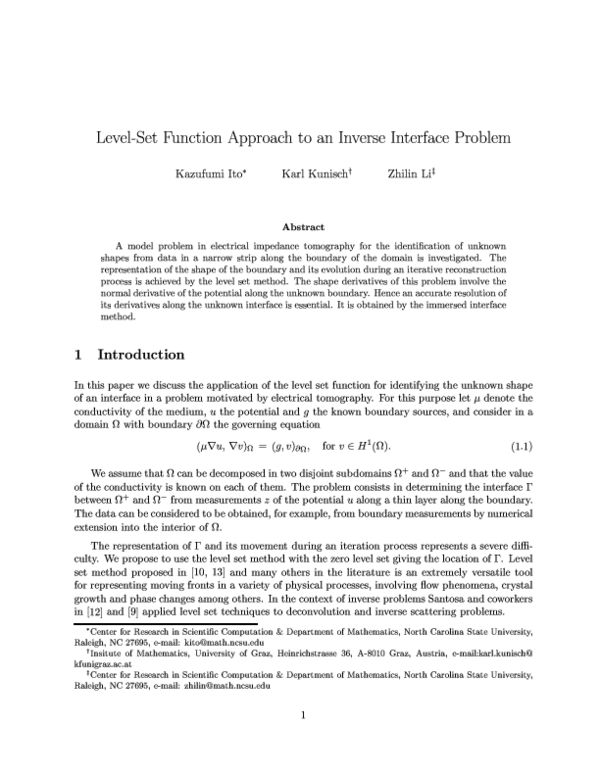 (PDF) Level-set function approach to an inverse interface problem