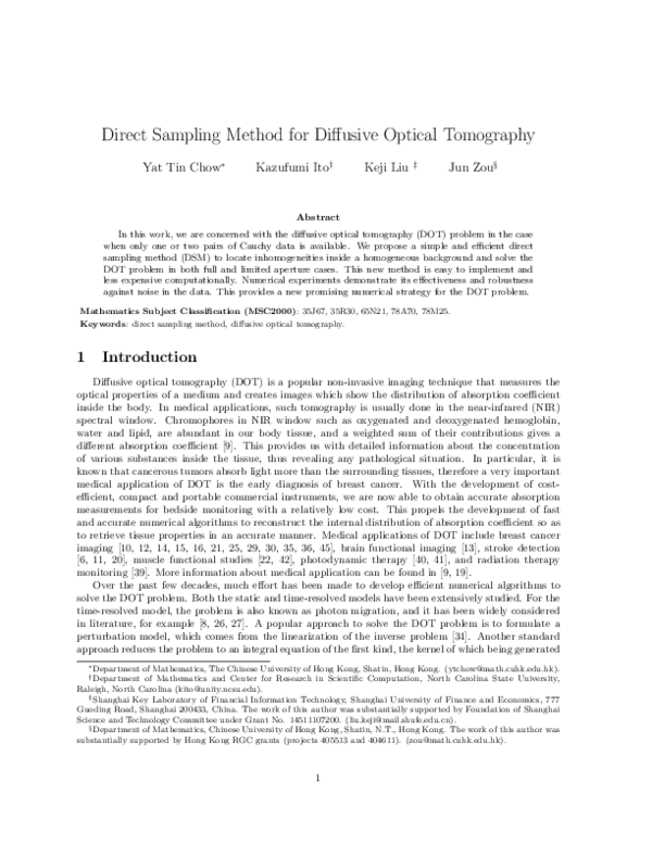 (PDF) Direct Sampling Method for Diffusive Optical Tomography