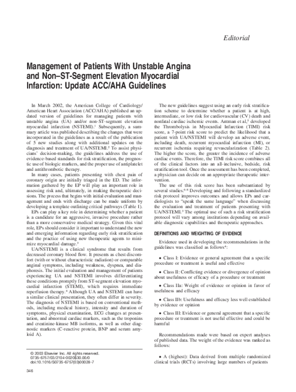 (PDF) Management of patients with unstable angina and non-st-segment ...