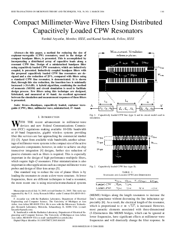 (PDF) Compact Millimeter-wave filters using distributed capacitively ...