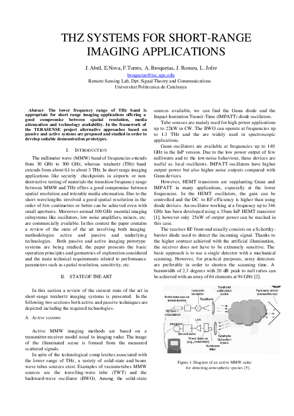 (PDF) Active and passive THz systems for short-range imaging applications