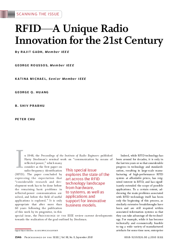 (PDF) RFID—A Unique Radio Innovation for the 21st Century [Scanning the ...