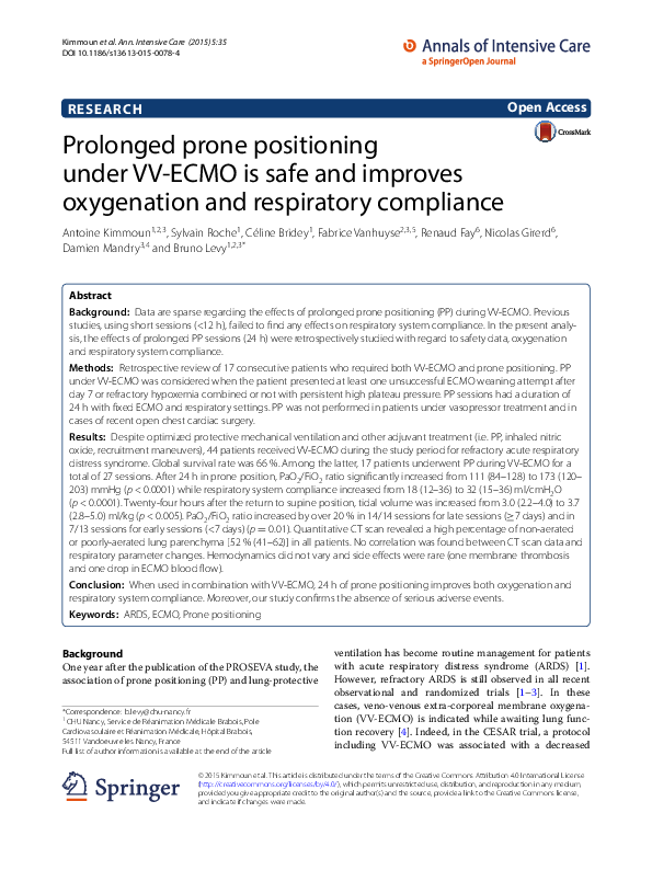 (PDF) Prolonged prone positioning under VV-ECMO is safe and improves ...