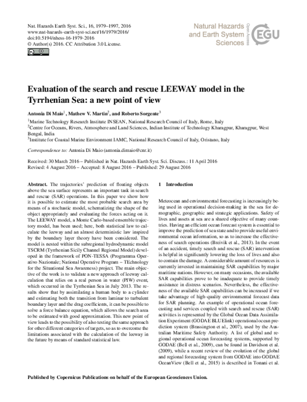 (PDF) Evaluation of the search and rescue LEEWAY model in the ...