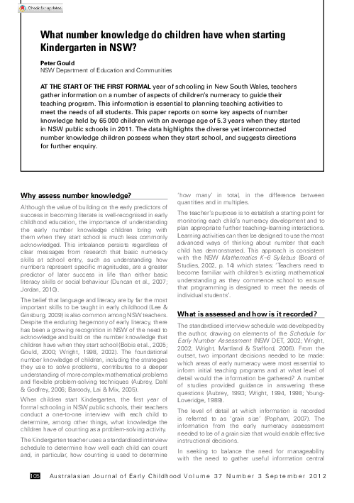 (PDF) What number knowledge do children have when starting Kindergarten ...