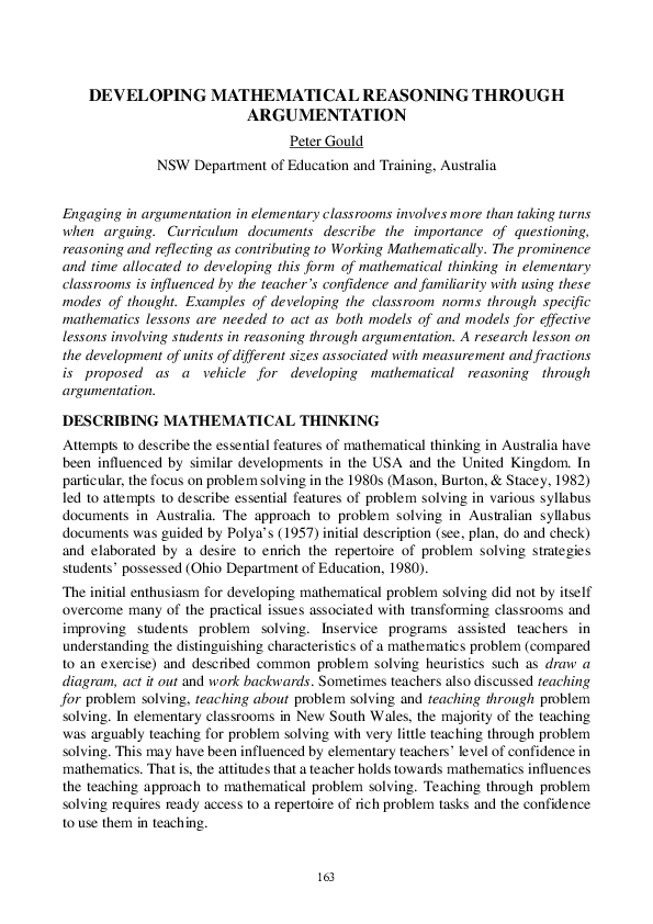 (PDF) Developing Mathematical Reasoning Through Argumentation