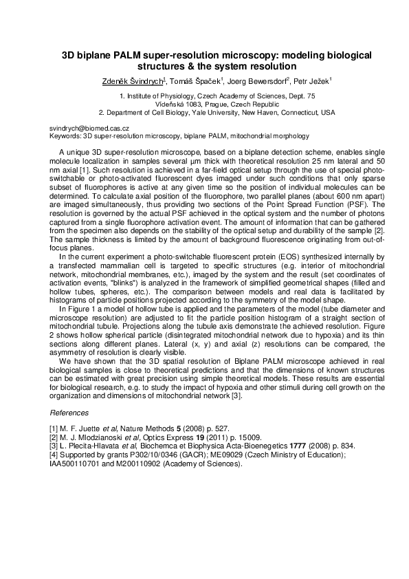 (PDF) 3D biplane PALM super-resolution microscopy: modeling biological ...