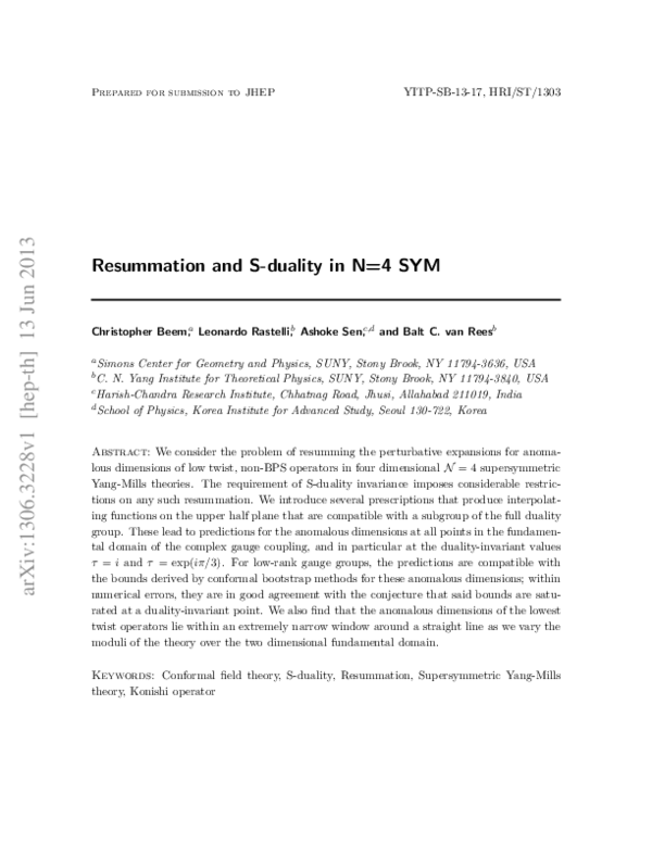 (PDF) Resummation and S-duality in N = 4 SYM