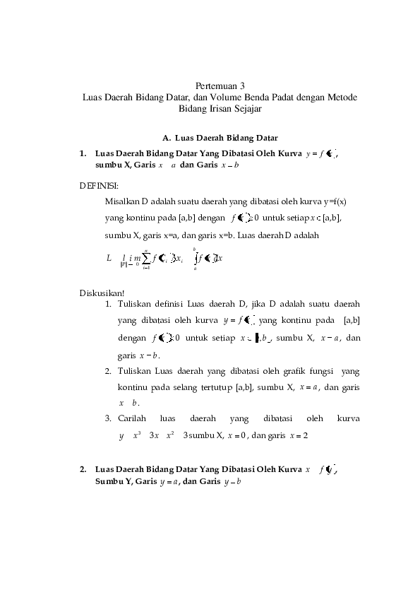 (PDF) Pertemuan 3 Luas Daerah Bidang Datar, dan Volume Benda Padat ...