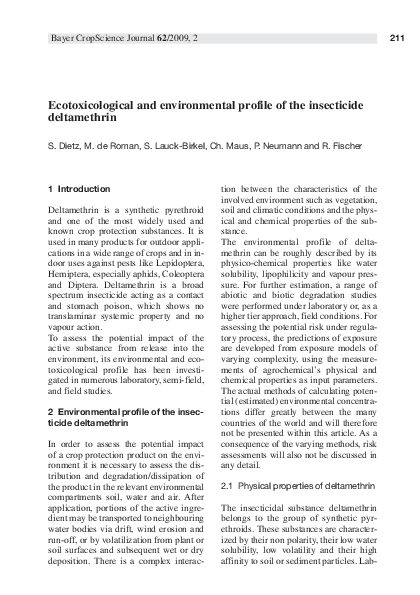 (PDF) Ecotoxicological and environmental profile of the insecticide ...
