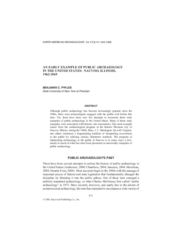 (PDF) AN EARLY EXAMPLE OF PUBLIC ARCHAEOLOGY IN THE UNITED STATES ...