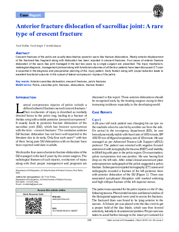 (PDF) Anterior fracture dislocation of sacroiliac joint: A rare type of ...