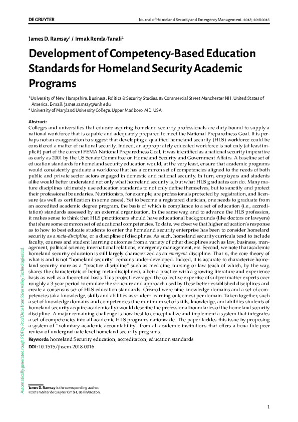 (PDF) Development of Competency-Based Education Standards for Homeland ...