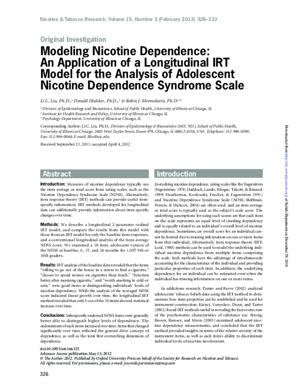 (PDF) Modeling Nicotine Dependence: An Application of a Longitudinal ...