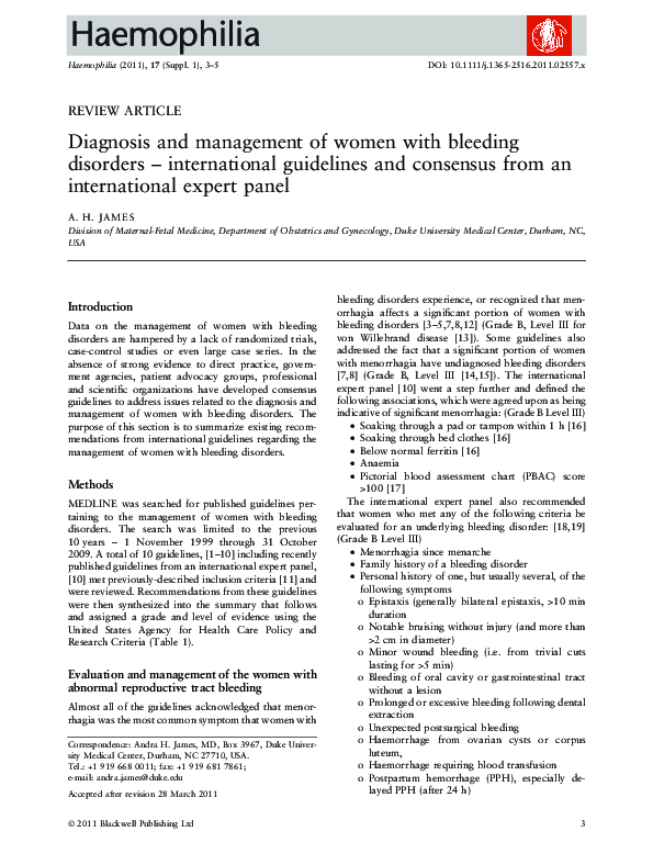 (PDF) Diagnosis and management of women with bleeding disorders ...