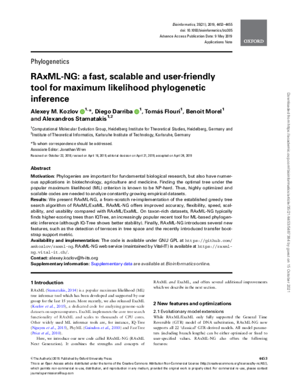 (PDF) RAxML-NG: A fast, scalable, and user-friendly tool for maximum likelihood phylogenetic ...