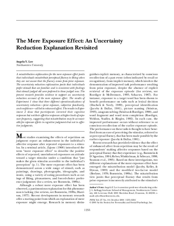 (PDF) The Mere Exposure Effect: An Uncertainty Reduction Explanation Revisited