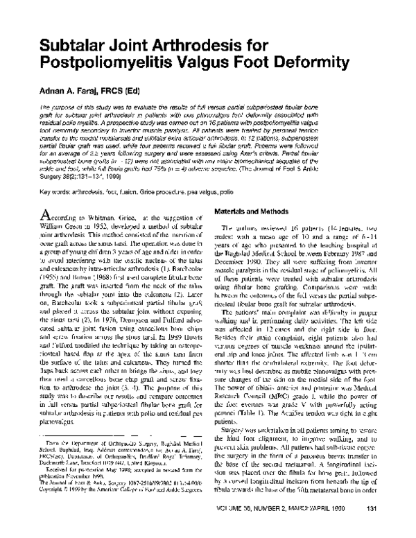 (PDF) Subtalar joint arthrodesis for postpoliomyelitis valgus foot ...