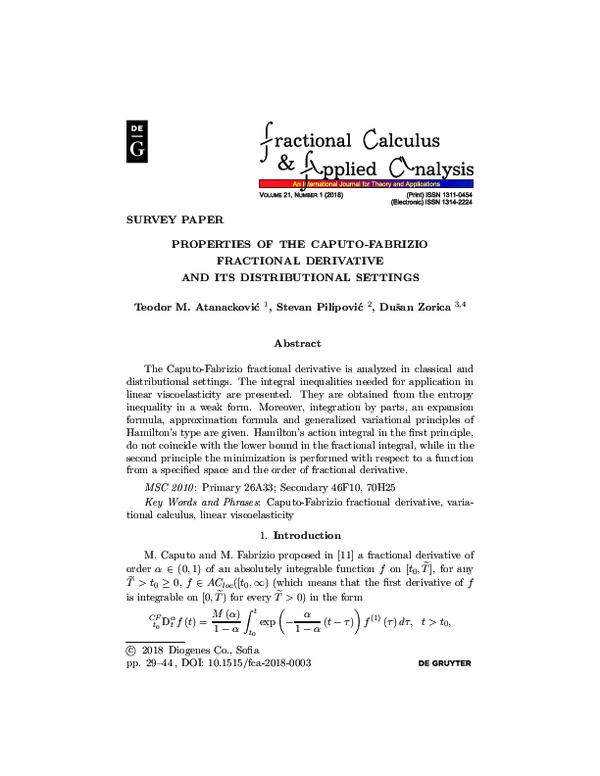 Pdf Properties Of The Caputo Fabrizio Fractional Derivative And Its