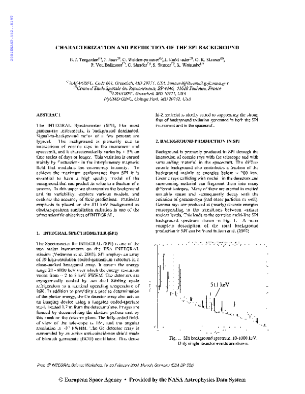 (PDF) Characterization and Prediction of the SPI Background
