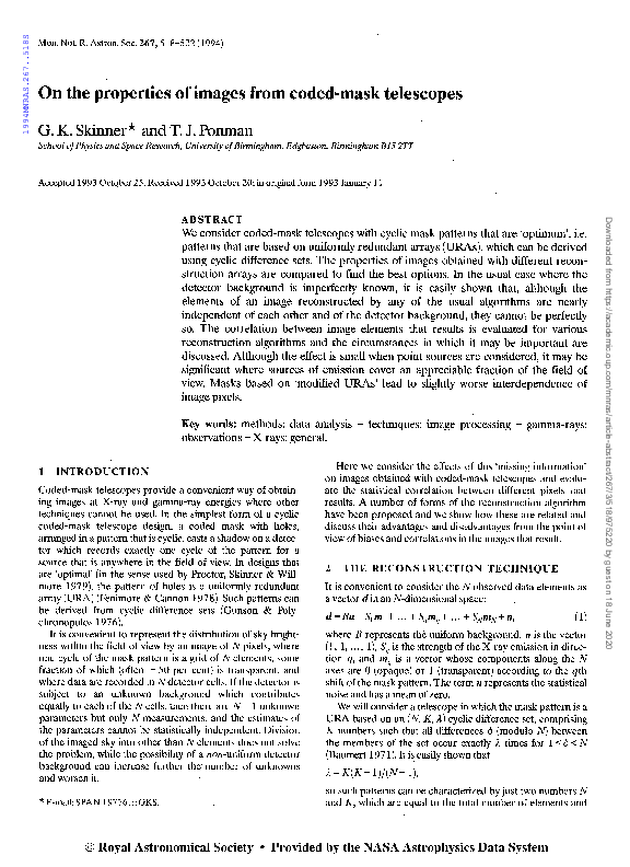 (PDF) On the properties of images from coded-mask telescopes