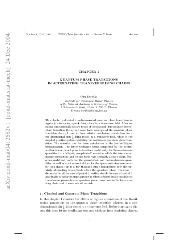 (PDF) Quantum phase transitions in alternating transverse Ising chains: Analytical and numerical ...