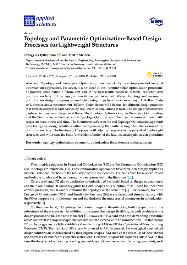 Pdf Topology And Parametric Optimization Based Design Processes For