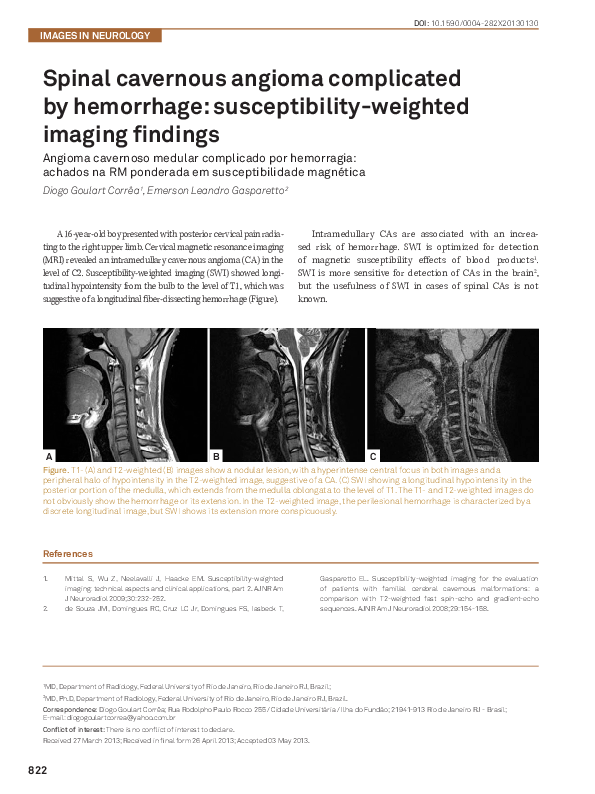 (PDF) Spinal cavernous angioma complicated by hemorrhage ...