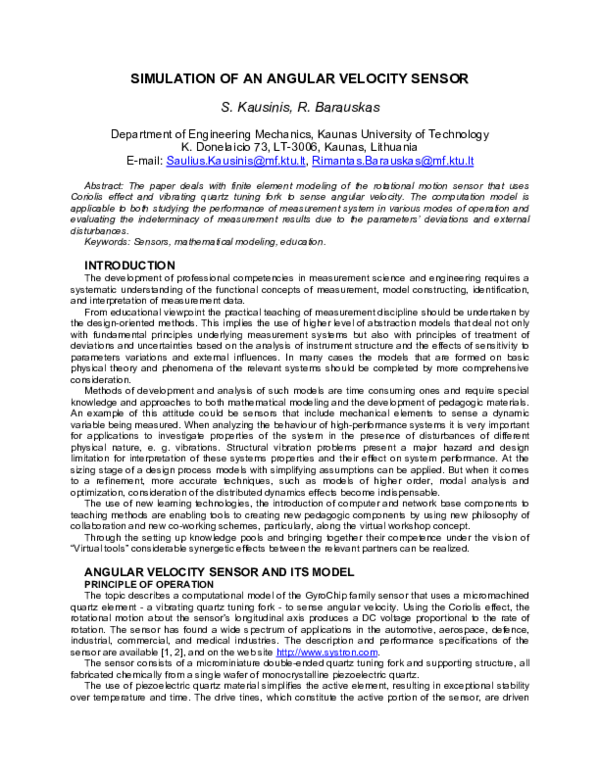 (PDF) Simulation of an Angular Velocity Sensor
