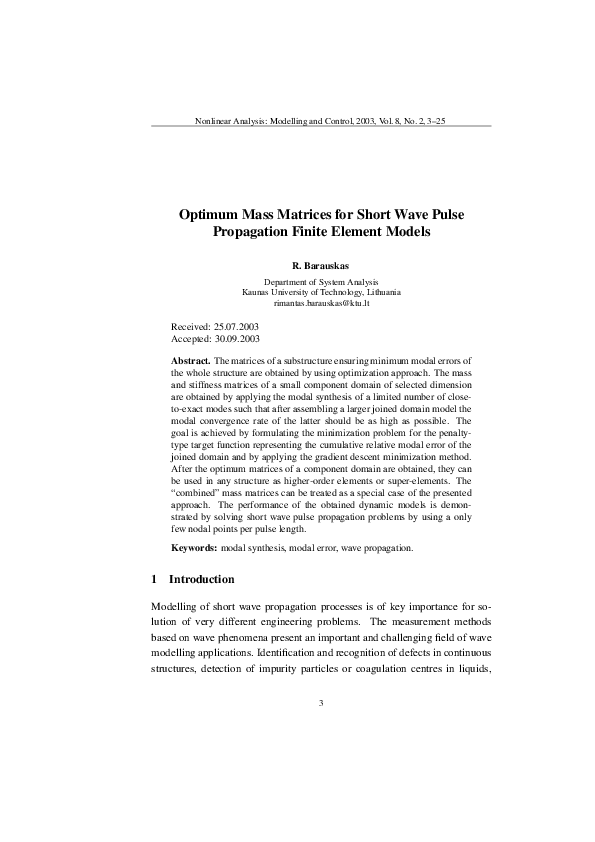 (PDF) Optimum Mass Matrices for Short Wave Pulse Propagation Finite ...
