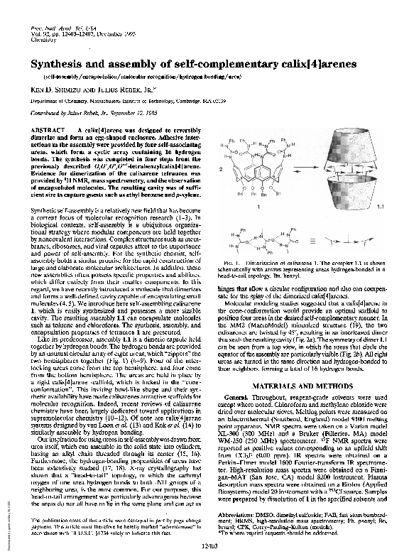 (PDF) Self-Complementary Cavitands via Dimerization