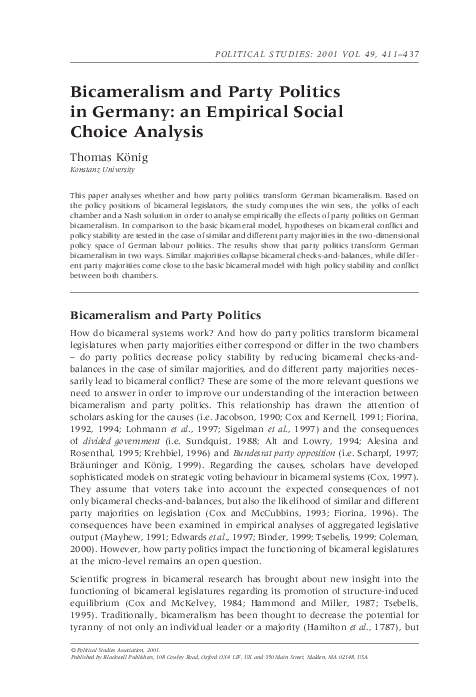(PDF) Bicameralism and Party Politics in Germany: an Empirical Social ...