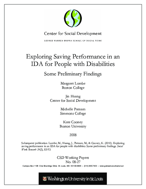 (PDF) Exploring saving performance in an IDA for people with disabilities