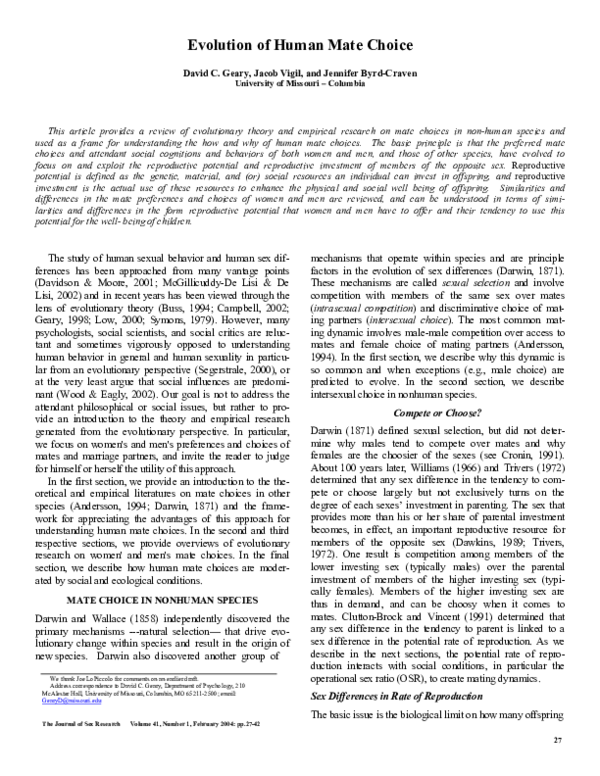 (PDF) Evolution of human mate choice