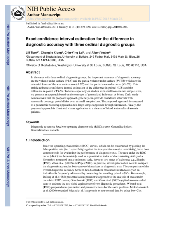 (PDF) Exact confidence interval estimation for the difference in ...