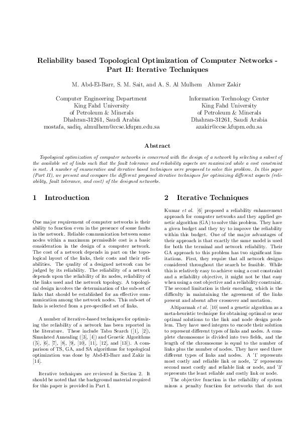 (PDF) Reliability based Topological Optimization of Computer Networks - Part II: Iterative ...