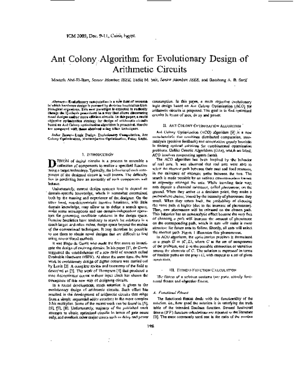 (PDF) Ant colony algorithm for evolutionary design of arithmetic circuits