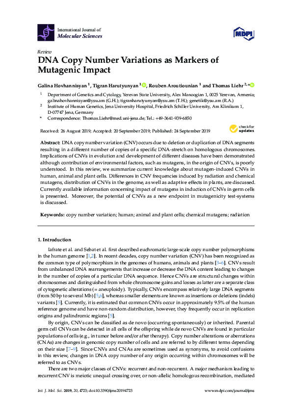 (PDF) DNA Copy Number Variations as Markers of Mutagenic Impact