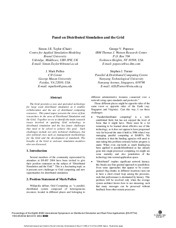 (PDF) Distributed Simulation and the Grid: Position Statements