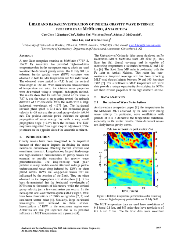 (PDF) Lidar and radar investigation of inertia gravity wave intrinsic ...