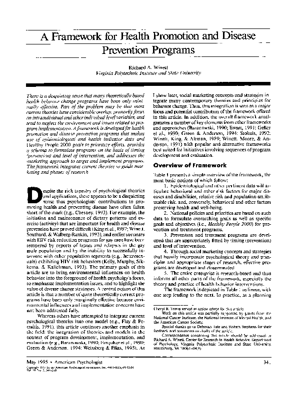 (PDF) A framework for health promotion and disease prevention programs