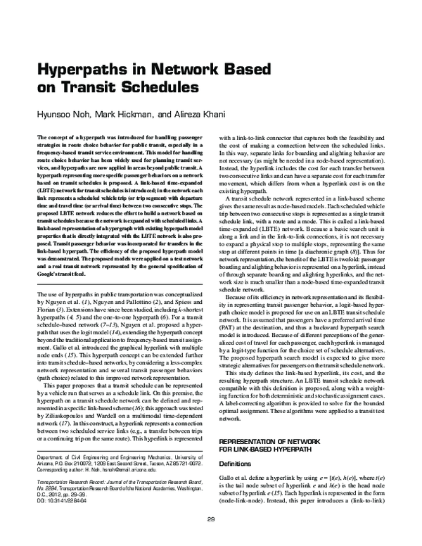 (PDF) Hyperpaths in Network Based on Transit Schedules