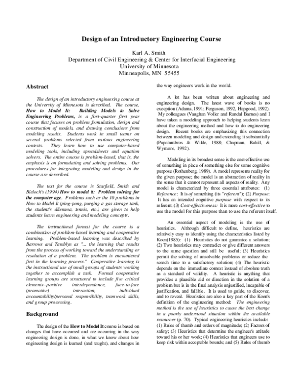 (PDF) Design of an introductory engineering course