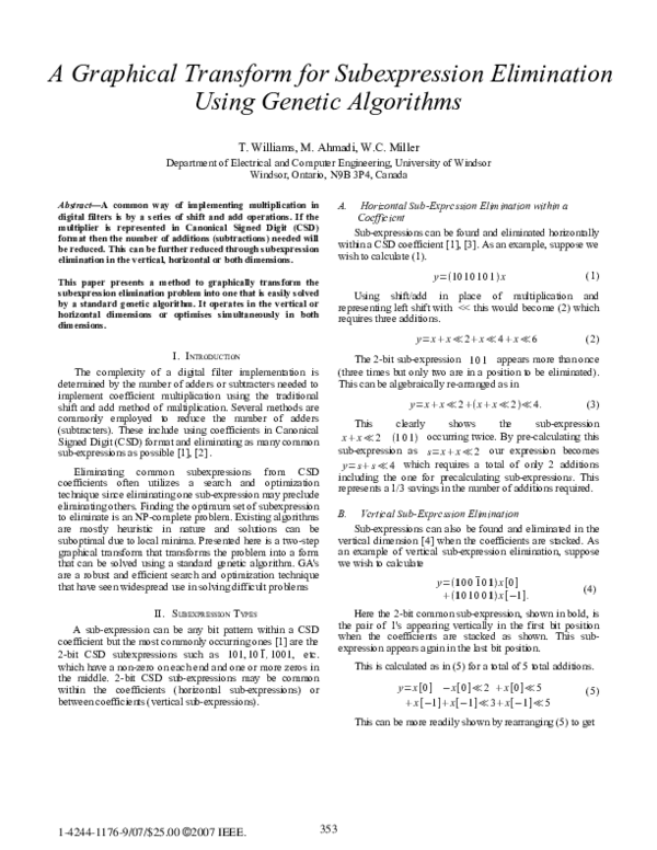 Pdf A Graphical Transform For Subexpression Elimination Using Genetic Algorithms Majid