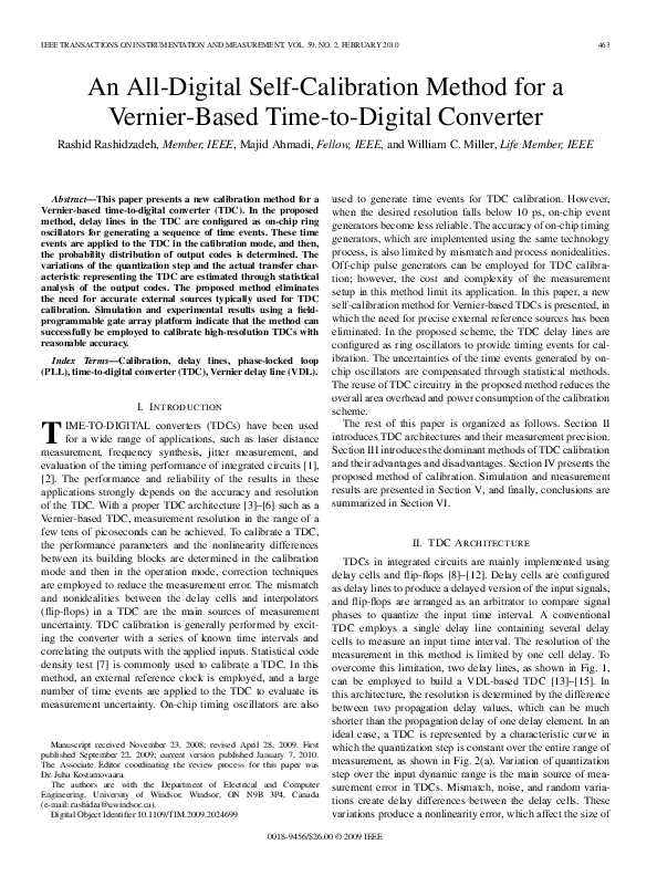 (PDF) An All-Digital Self-Calibration Method for a Vernier-Based Time-to-Digital Converter