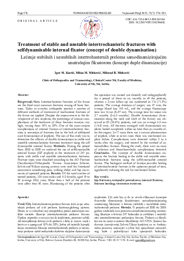 (PDF) Treatment of stable and unstable intertrochanteric fractures with ...