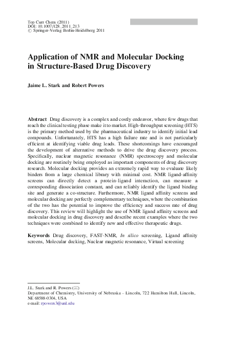 Pdf Application Of Nmr And Molecular Docking In Structure Based Drug Discovery