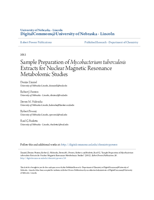 (PDF) Sample Preparation of Mycobacterium tuberculosis Extracts for ...